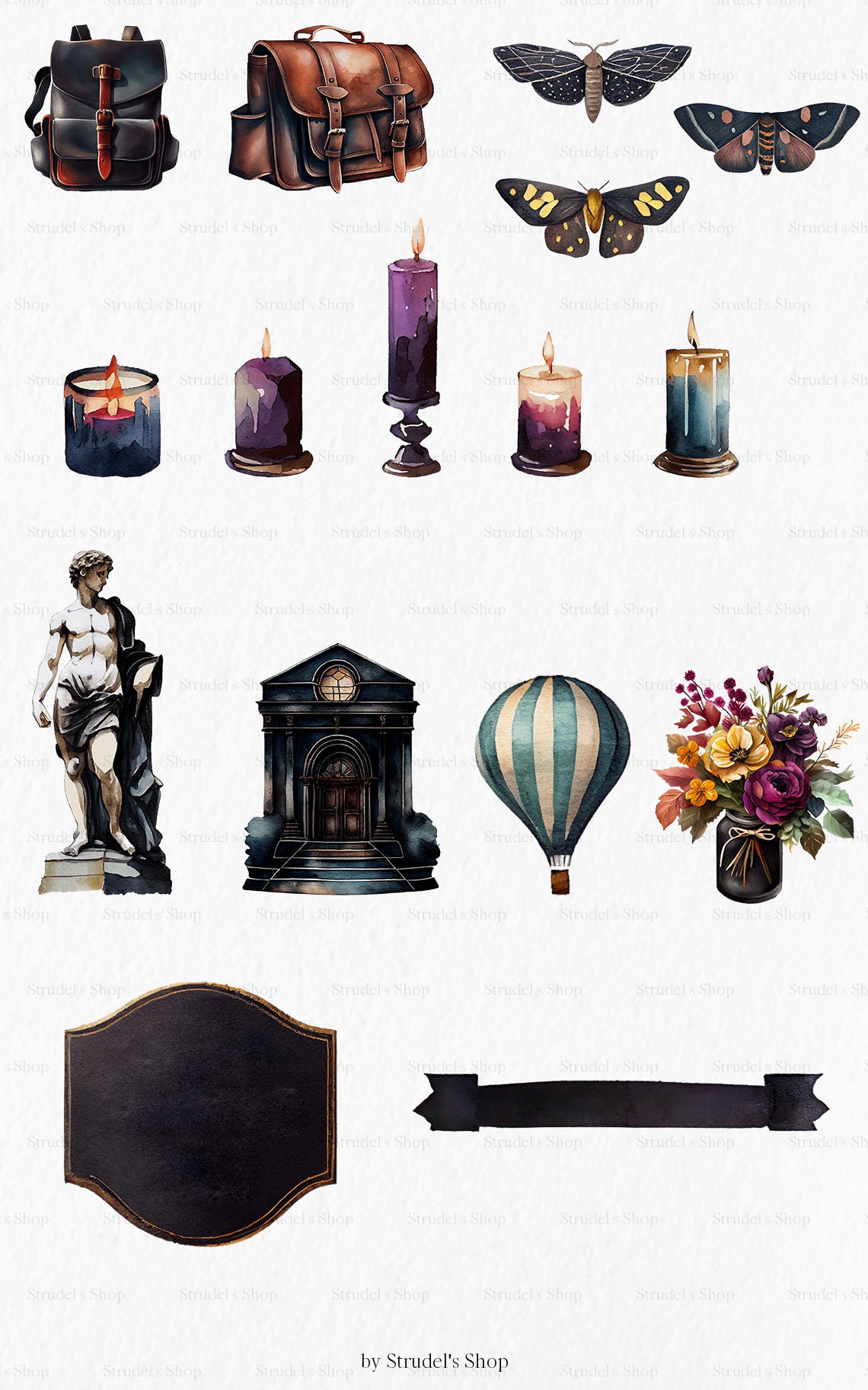 Dark Academia Watercolor Clipart PNG Gothic Bookworm Planner - Etsy