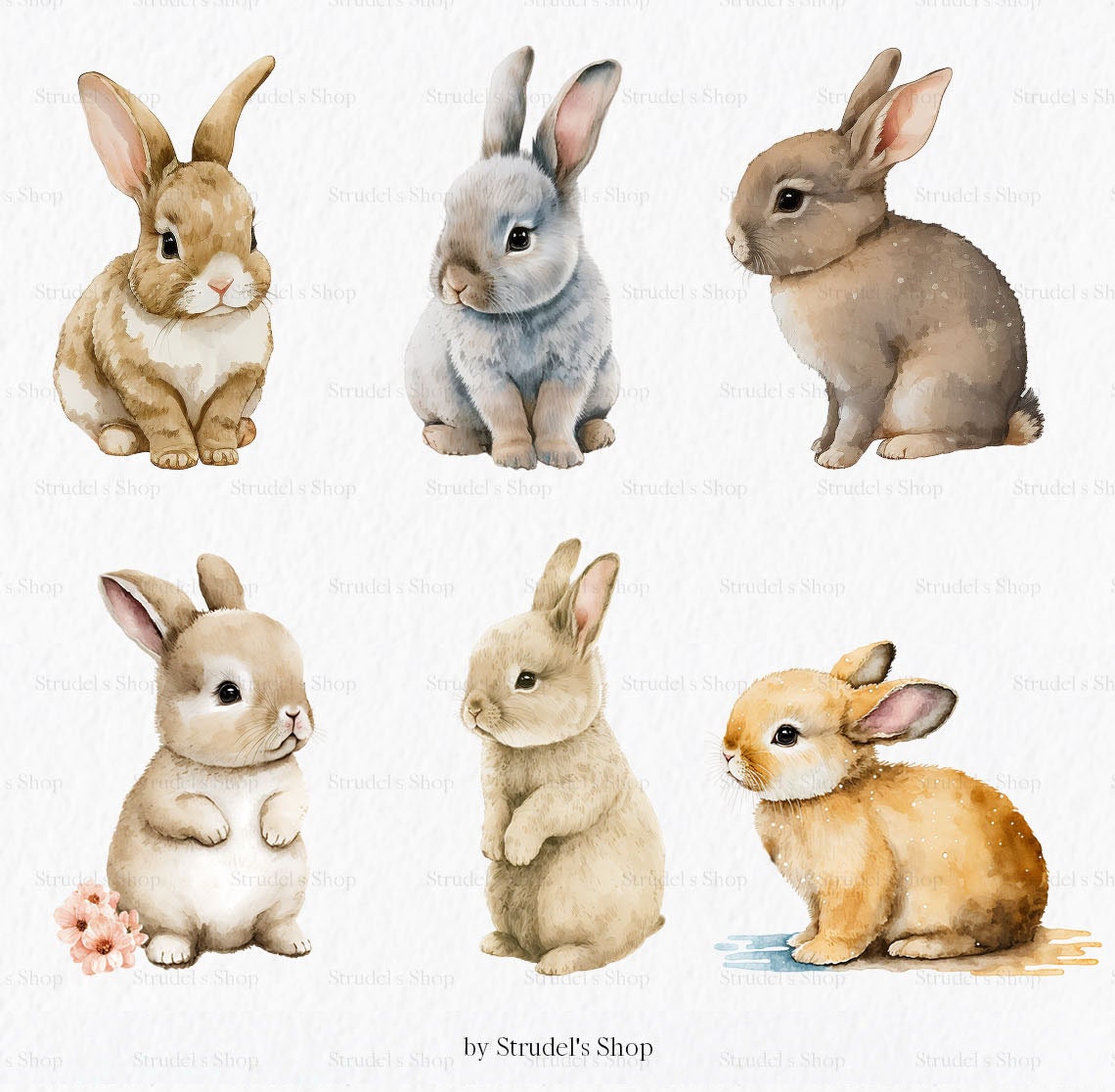 Flower Bunny Watercolor Clipart PNG Easter Bunny Easter - Etsy