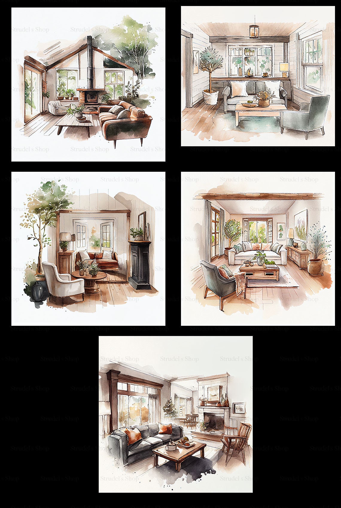 Living Room Watercolor Clipart PNG Scrapbooking Home Decor Furniture ...