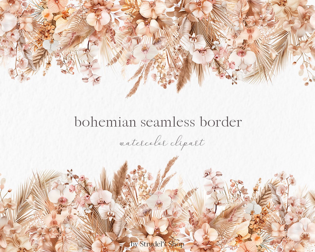 Bohemian Seamless Border Watercolor Clipart PNG #c108 - Etsy