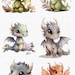 Cute Dragons Watercolor Clipart PNG - Fantasy Baby Dragon Dragon ...