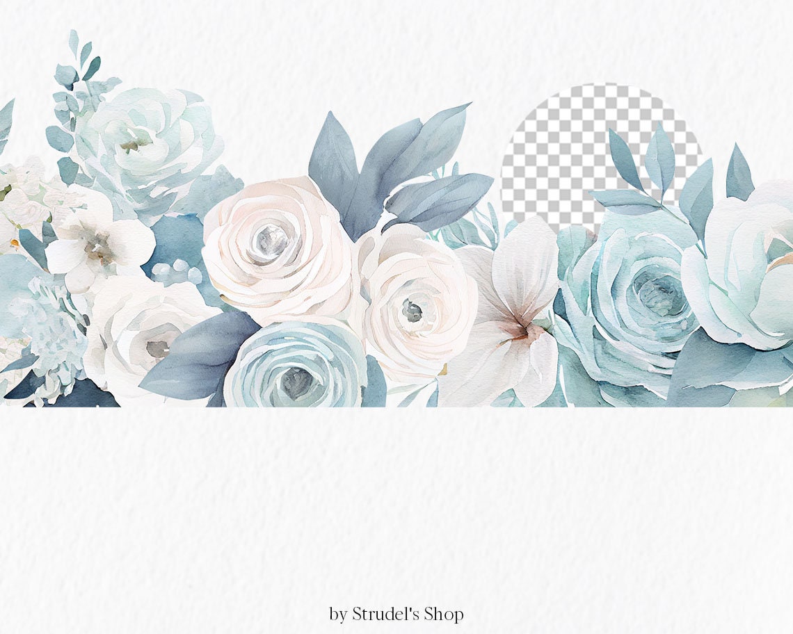 Dusty Blue Flower Seamless Border Watercolor Clipart PNG - Etsy