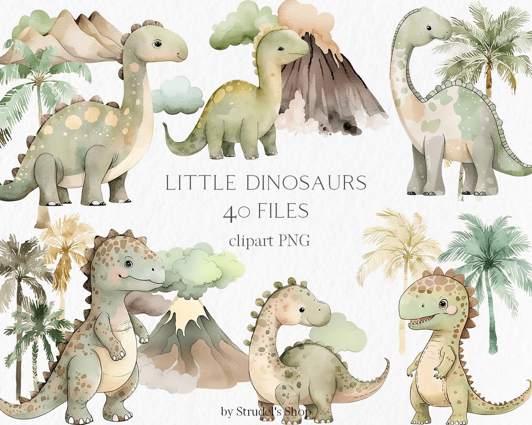Cute Dinosaurs Watercolor Clipart PNG - Baby Shower Cute Dinosaur ...