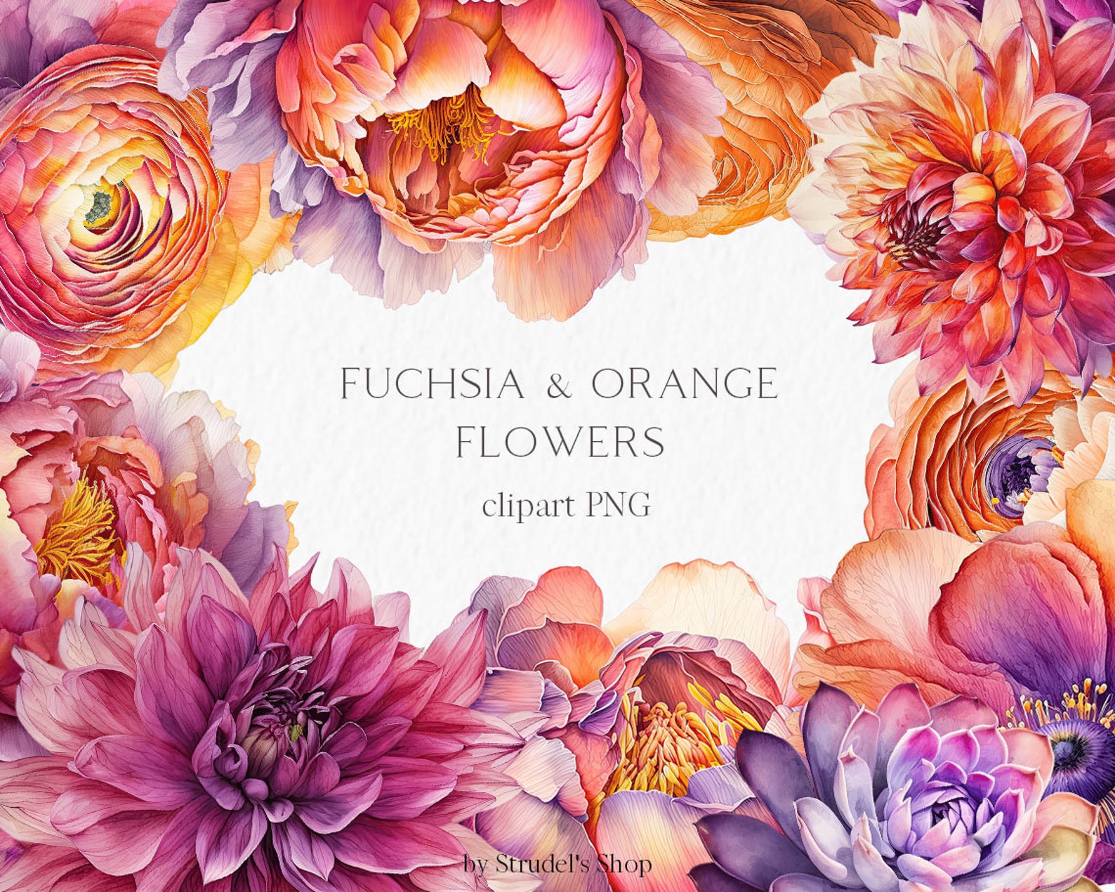 Fuchsia Orange Flowers Clipart PNG Pink Summer Bright Colorful Graphics ...