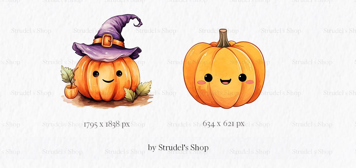 Cute Halloween Pumpkins Watercolor Clipart PNG Jack O - Etsy