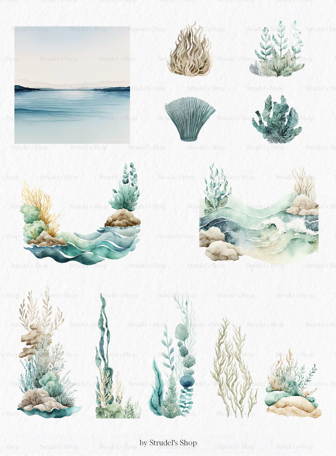 Cute Ocean Watercolor Clipart PNG Fish Ships Algae Killer - Etsy Australia