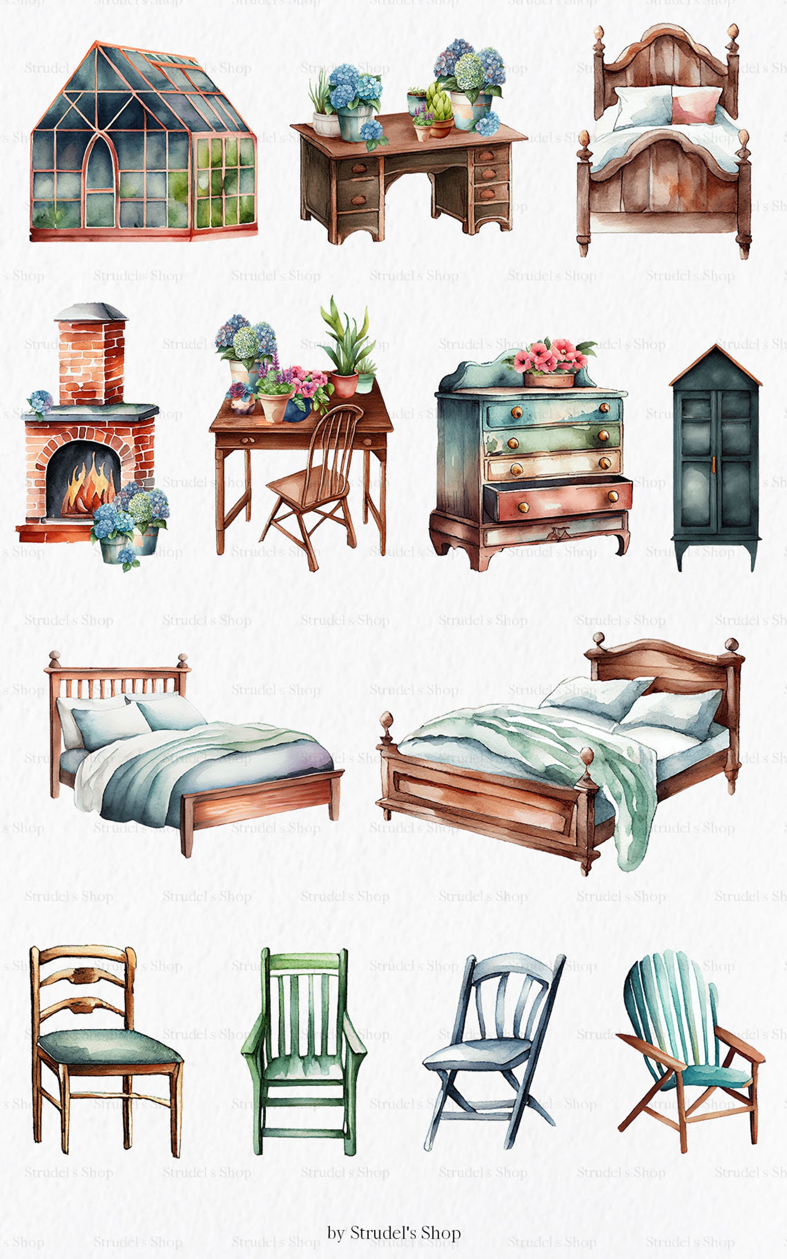 Summer Cottage Watercolor Clipart PNG Farmhouse Cottagecore - Etsy