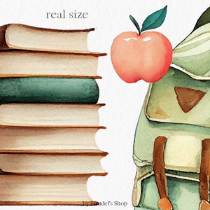 Back to School Watercolor Clipart PNG School Supplies - Etsy