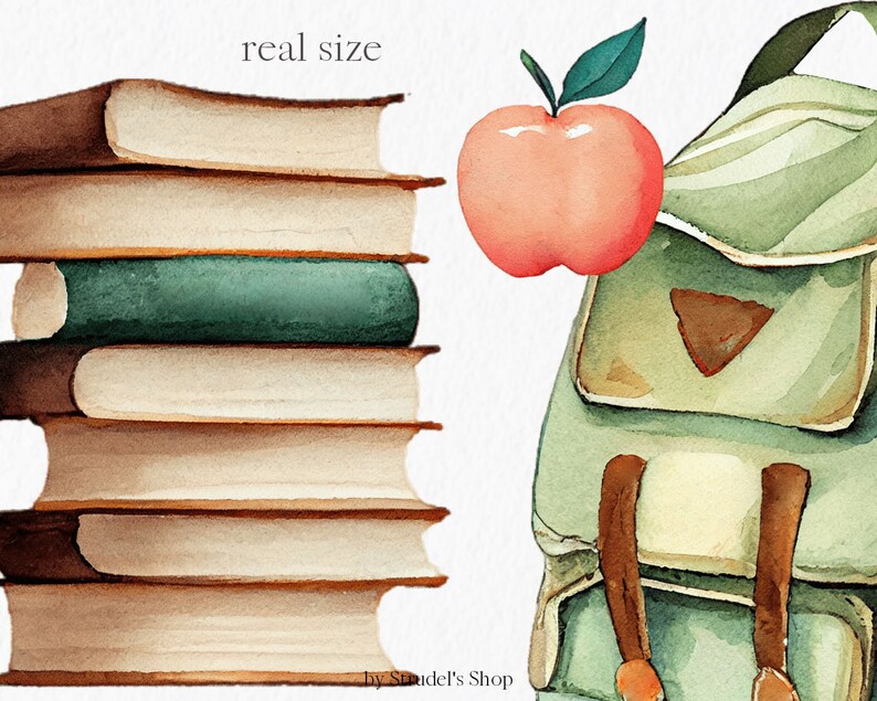 Back to School Watercolor Clipart PNG School Supplies - Etsy