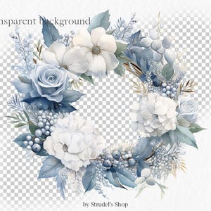 Dusty Blue Flowers Winter Clipart PNG #b201 - Etsy