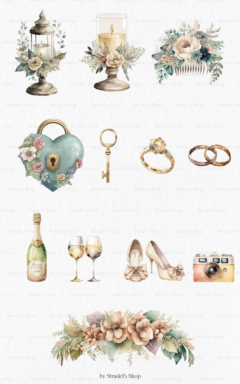 Wedding Watercolor Clipart PNG Wedding Elements Set Love - Etsy