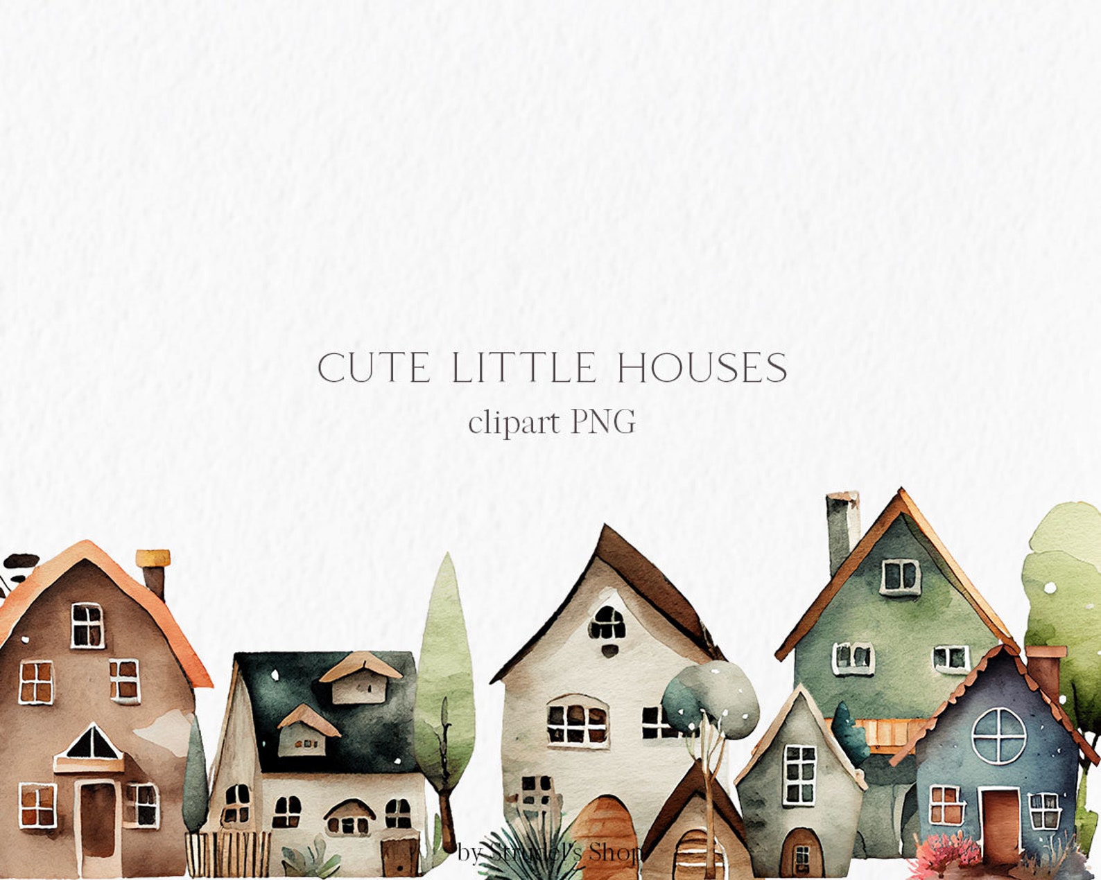 Little Houses Watercolor Clipart PNG Home Sweet Home Cartoon Kids ...