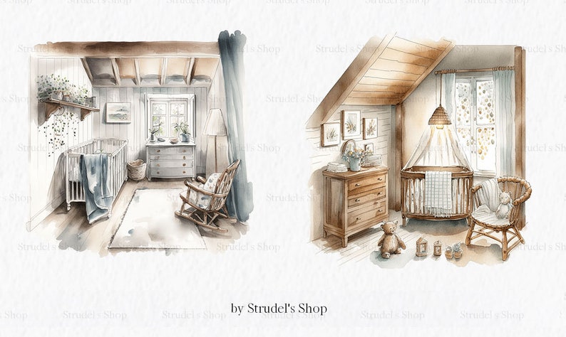 Cottagecore Nursery Watercolor Clipart PNG Scene Cozy Home - Etsy