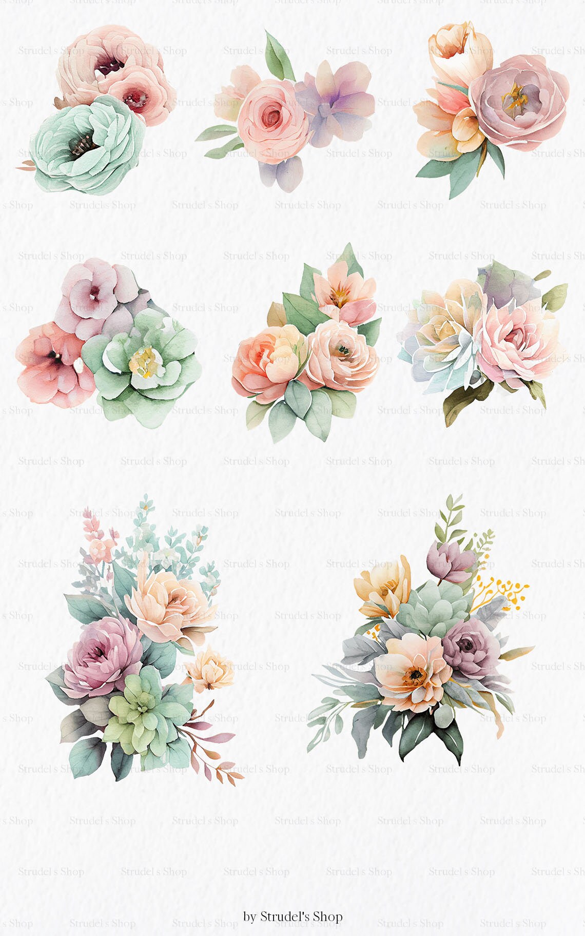 Pastel Flowers Watercolor Clipart PNG Invitation Clipart - Etsy