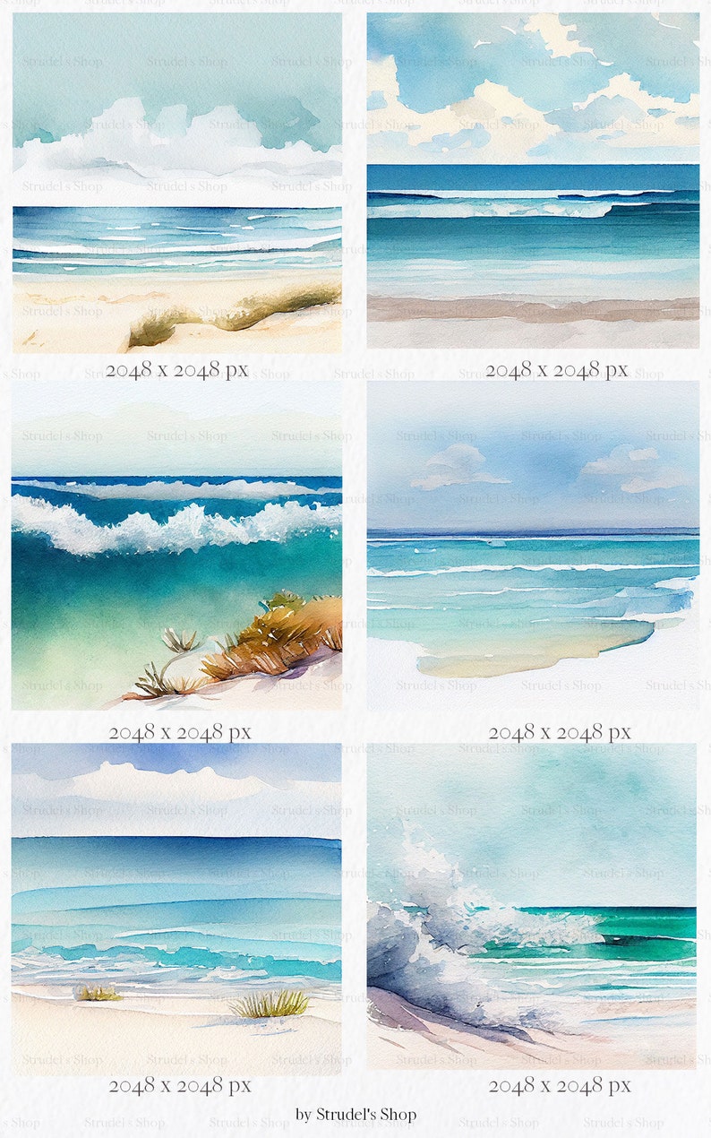 Ocean Landscape Watercolor Clipart PNG - Scenery Beach Sea Summer ...