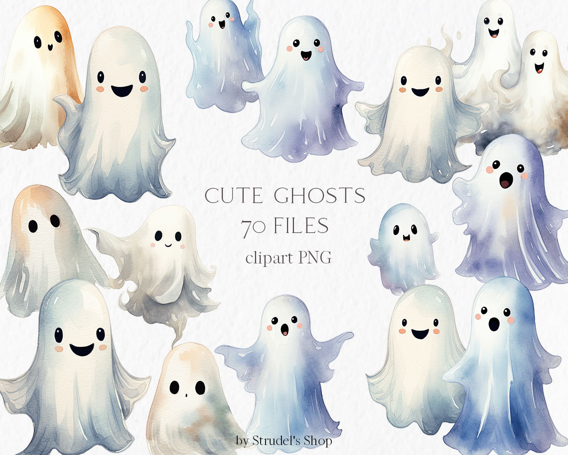Cute Ghosts Watercolor Clipart PNG Halloween Party Graphics - Etsy
