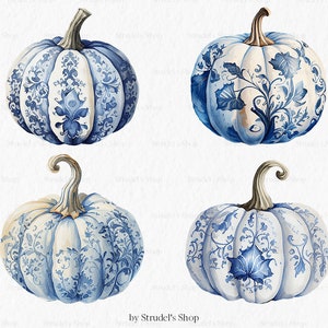 Blue White Pumpkin Watercolor Clipart PNG - Autumn Thanksgiving Pumpkin ...