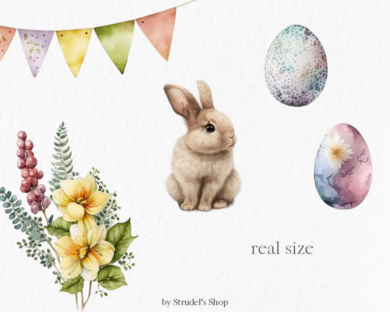 Cozy Easter Watercolor Clipart PNG Cute Spring Bunny - Etsy