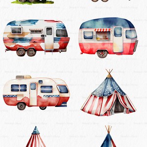 4th of July Watercolor Clipart PNG - Independence Day Camper Travel ...