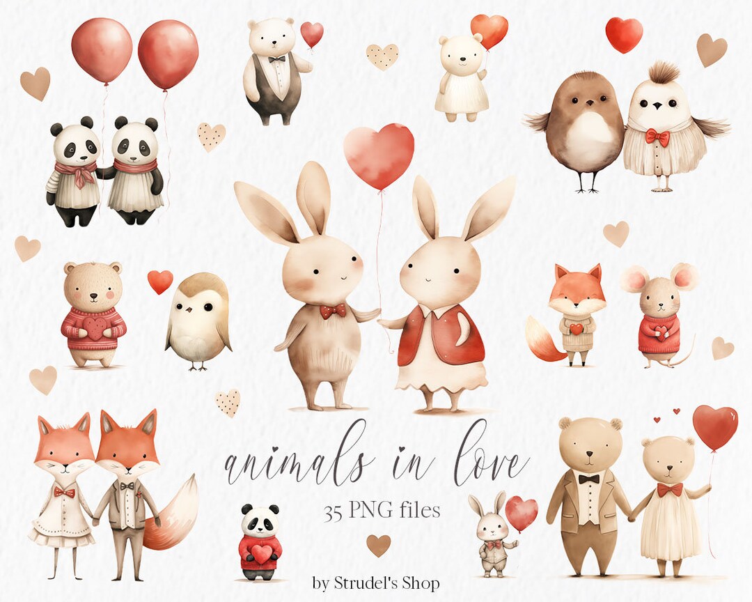 Valentines Animal Clipart Cute Animals Kids Valentine Rabbits Bears ...