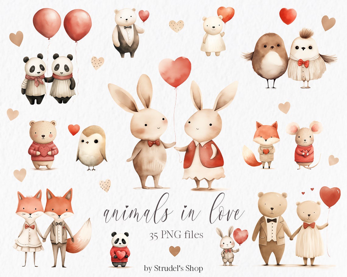 Valentines Animal Clipart Cute Animals Kids Valentine Rabbits Bears ...