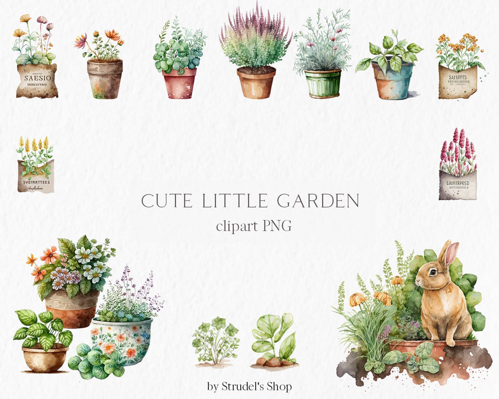 Cute Little Garden Watercolor Clipart PNG Spring Summer - Etsy