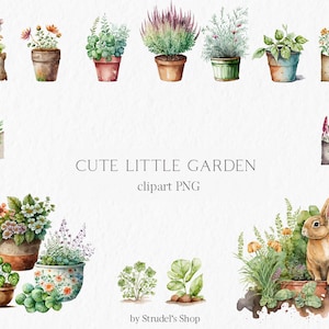 Cute Little Garden Watercolor Clipart PNG Spring Summer - Etsy