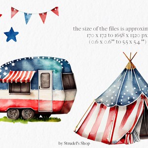 4th of July Watercolor Clipart PNG - Independence Day Camper Travel ...