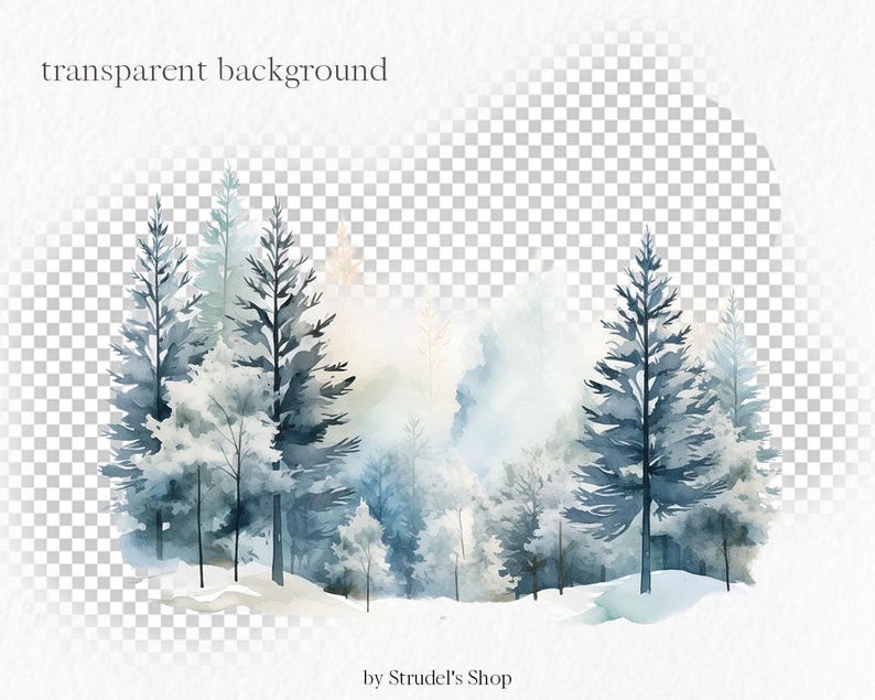 Watercolor Winter Landscape Clipart PNG #b200 - Etsy