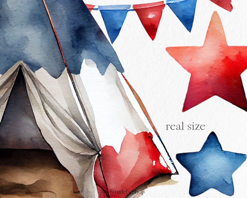 4th of July Watercolor Clipart PNG Independence Day Camper - Etsy