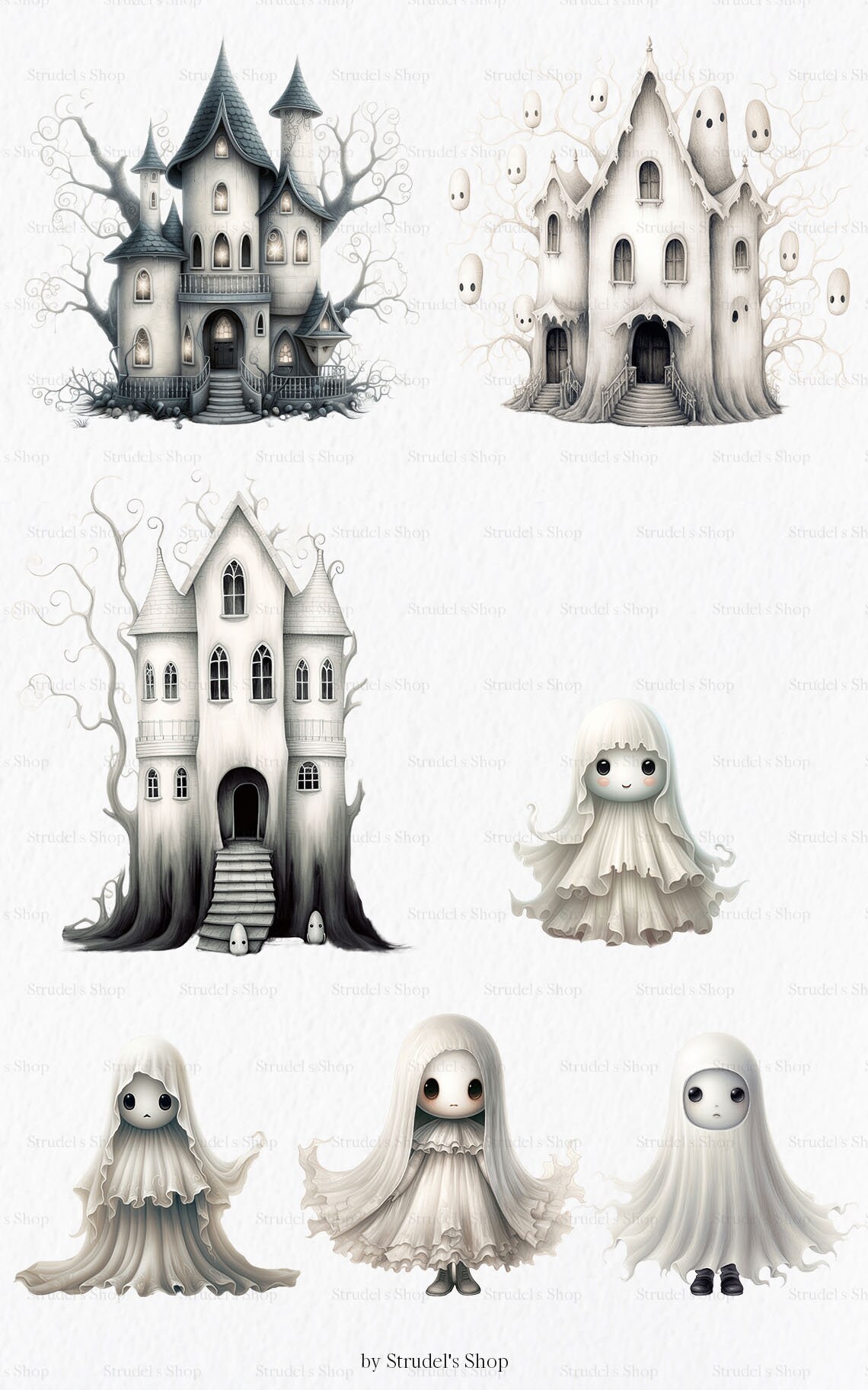 Cute Spooky Ghost Watercolor Clipart PNG Haunted House Decor Creepy ...