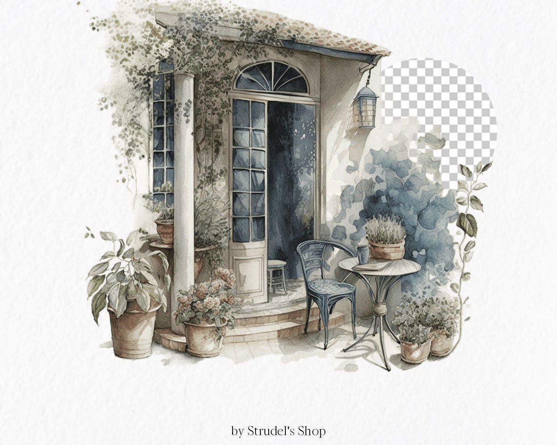 Terrace Watercolor Clipart PNG Printable Decor Digital Illustration ...