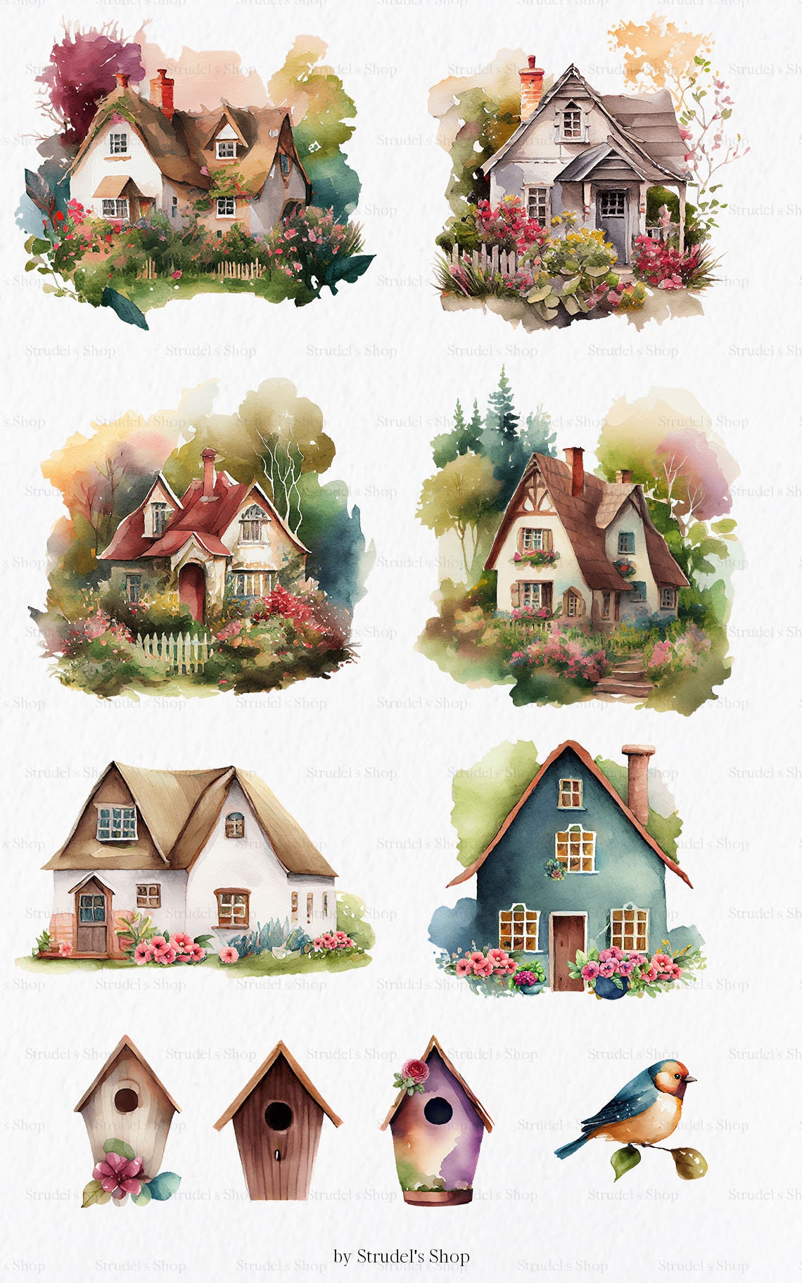 Summer Cottage Watercolor Clipart PNG Farmhouse Cottagecore - Etsy