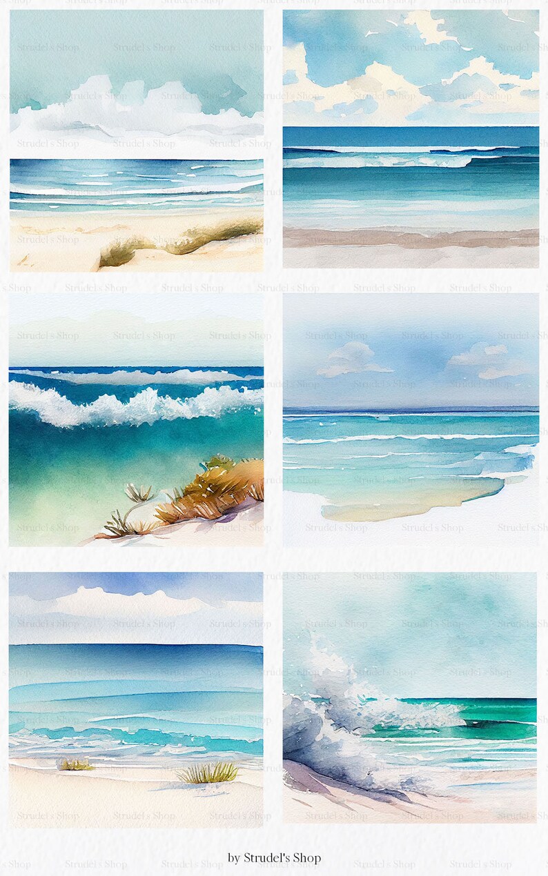 Ocean Landscape Watercolor Clipart PNG Scenery Beach Sea - Etsy
