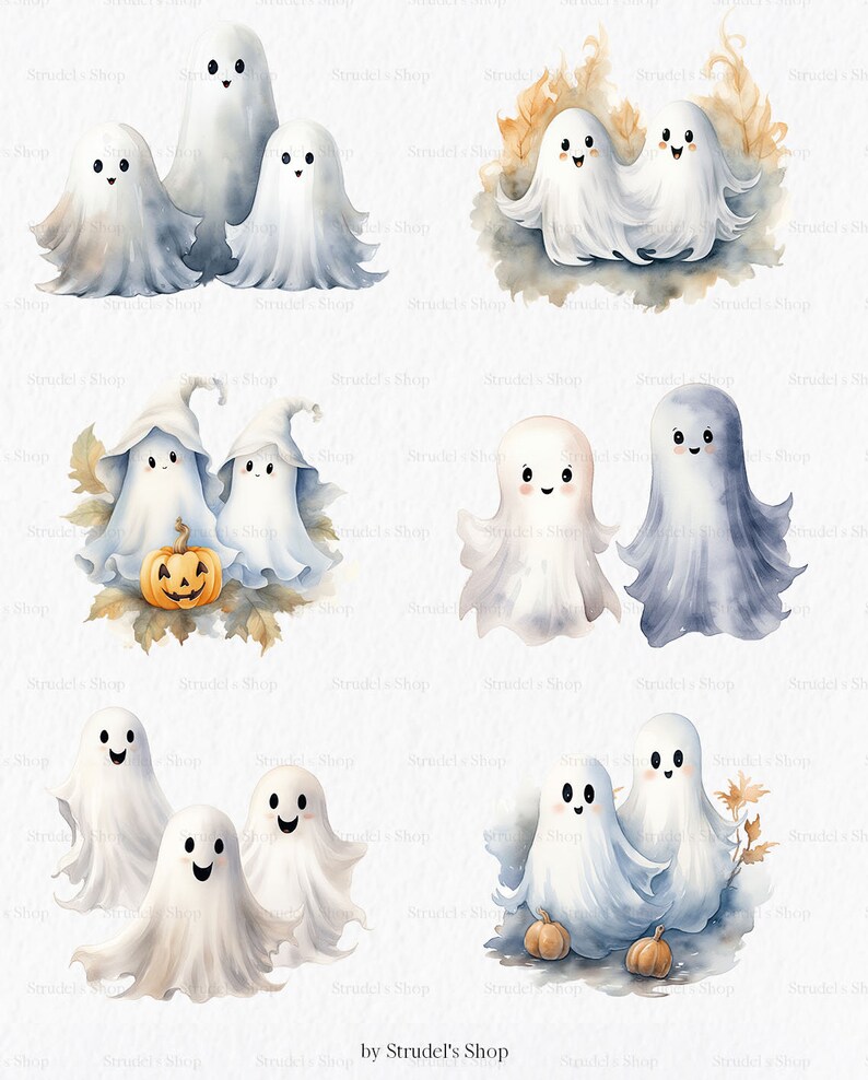 Ghosts Watercolor Clipart PNG Trick or Treat Halloween Cute - Etsy