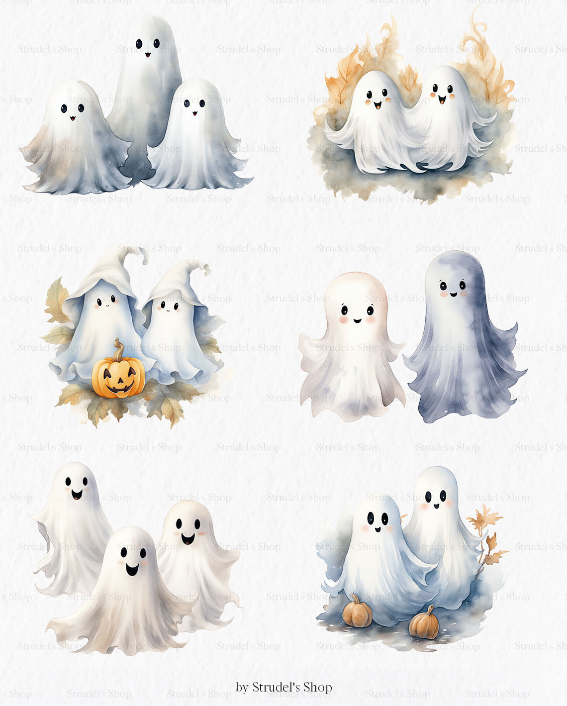 Ghosts Watercolor Clipart PNG Trick or Treat Halloween Cute - Etsy