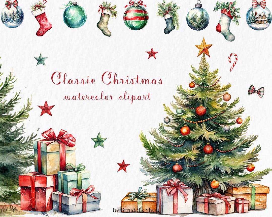 Classic Christmas Watercolor Digital Bundle b186 - Etsy
