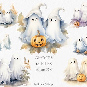 Ghosts Watercolor Clipart PNG - Trick or Treat Halloween Cute Ghost ...