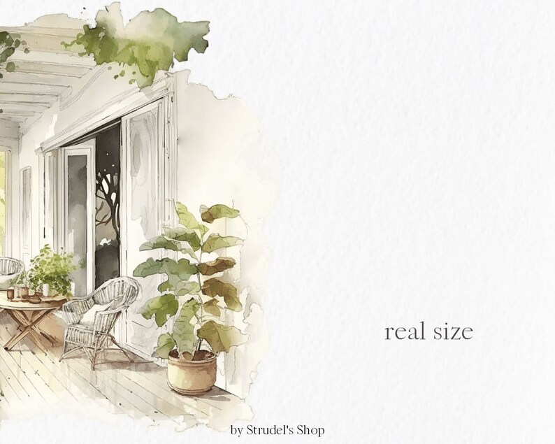 Terrace Watercolor Clipart PNG Printable Decor Digital Illustration ...