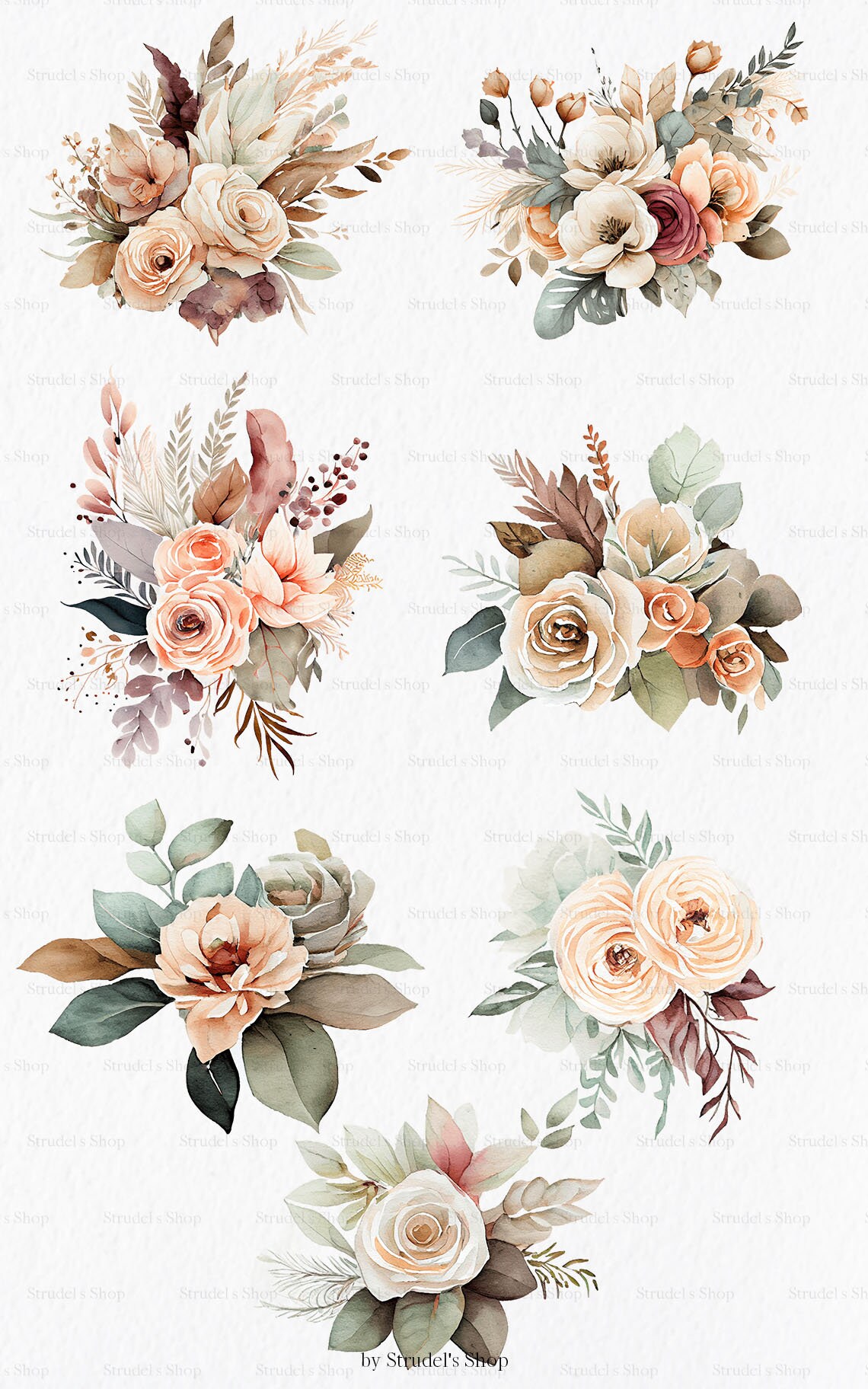 Boho Flowers Watercolor Clipart PNG Floral Wedding Bohemian - Etsy UK