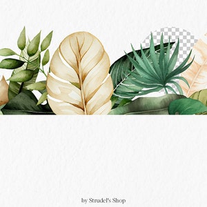 Jungle Seamless Border Watercolor Clipart PNG - Tropical Summer ...