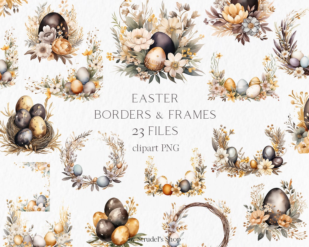 Gold Easter Clipart - Spring Wreath Frame Easter Border Watercolor PNG ...