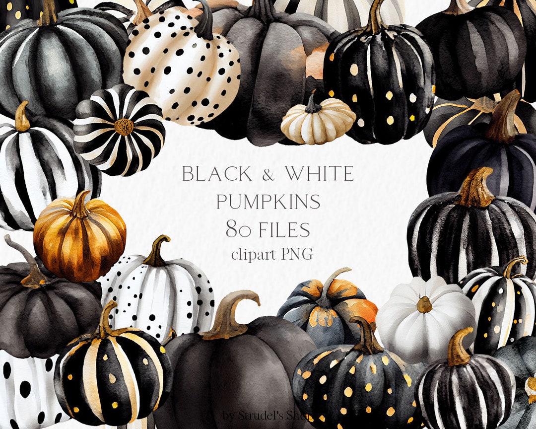 Black White Pumpkins Watercolor Clipart PNG - Gold Autumn Fall ...