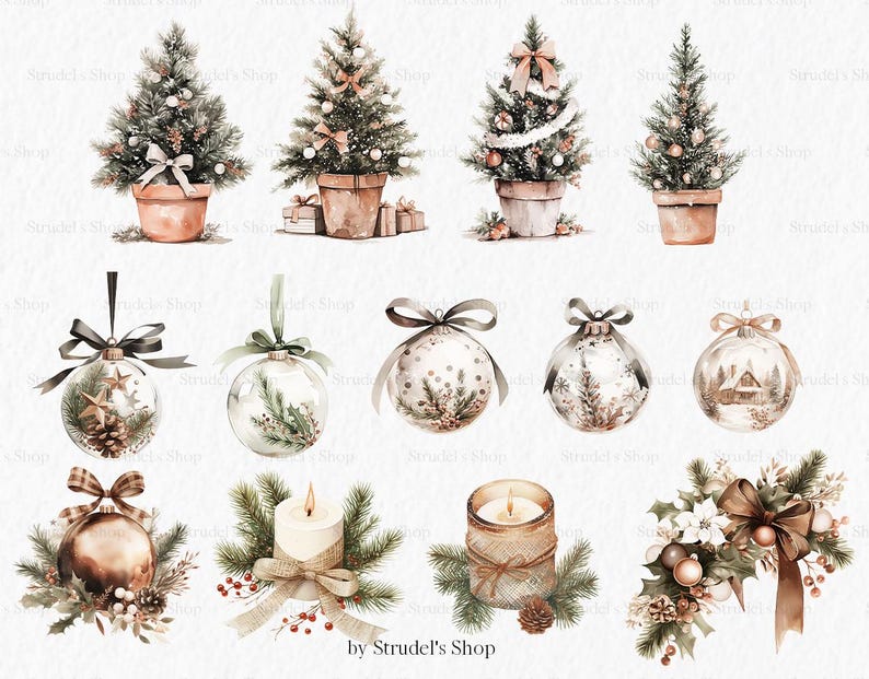 Boho Christmas Png Watercolor Clipart - #b157 - Etsy