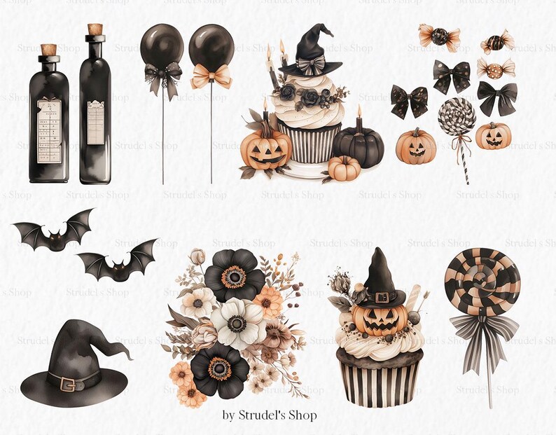 Retro Halloween Png Watercolor Clipart #b56 - Etsy