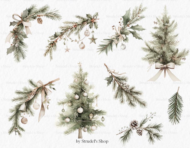 Boho Christmas Png Watercolor Clipart - #b157 - Etsy