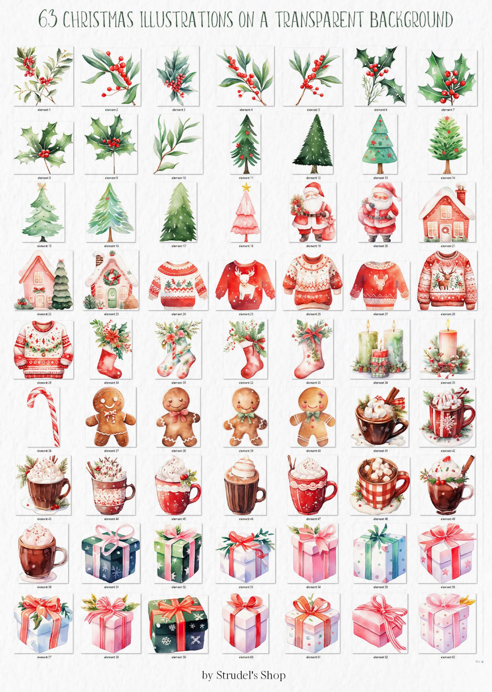 Cute Watercolor Clipart Christmas Bundle - Christmas Tree Frame Border ...