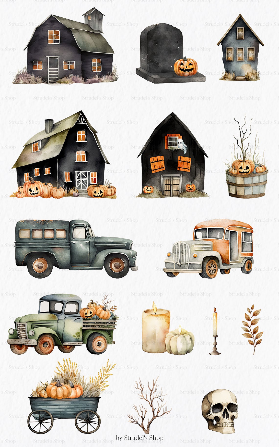 Halloween Clipart PNG Spooky Party Pumpkin Ghost Jack O - Etsy