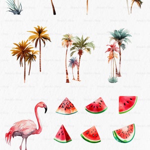 Summer Vacation Watercolor Clipart PNG - Travel Palm Trees Watermelon ...