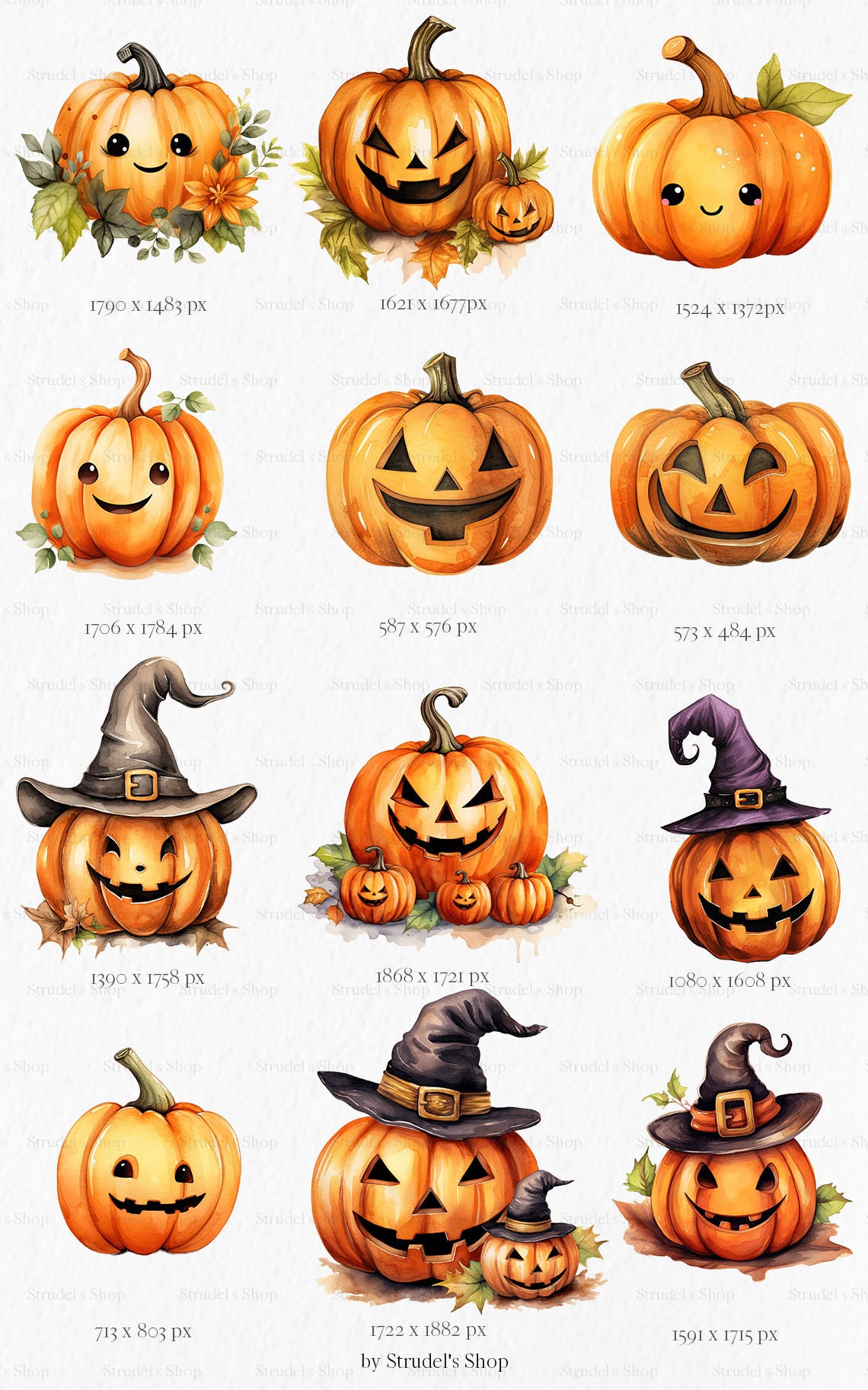 Cute Halloween Pumpkins Watercolor Clipart PNG Jack O - Etsy